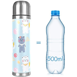 Stainless Steel Leather Vacuum Insulated Mug Cat Thermos Water Bottle for Hot and Cold Drinks Kids Adults 16 Oz