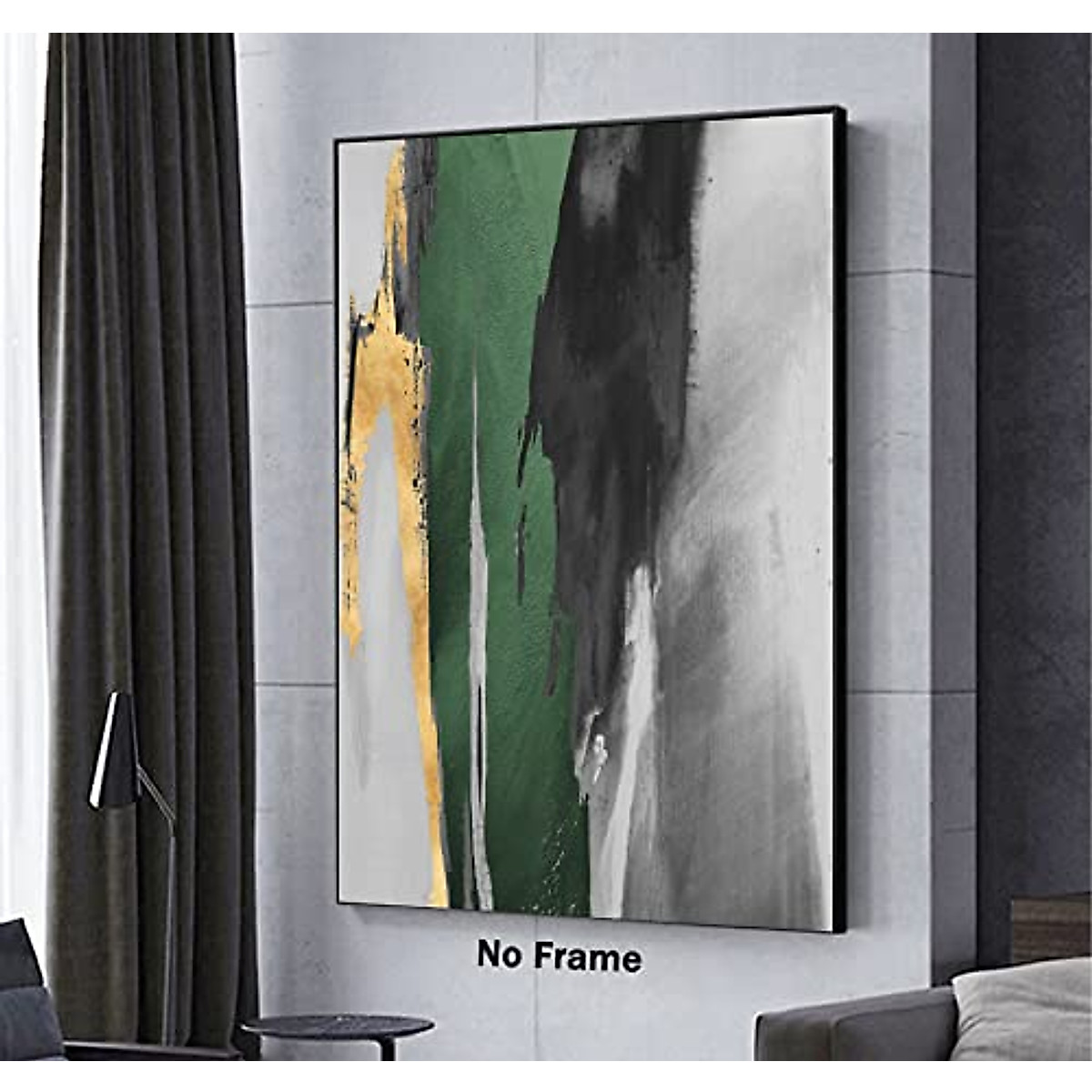 Abstract Green and Gold Canvas Wall Art Geometric Abstract Painting Dark Green Painting for Walls Large Minimalist Abstract Art Green and Gold Posters for Living Room Bedroom Decor 16x24inch No Frame