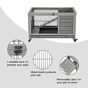 Rabbit Hutch Guinea Pig House Rabbit Cage for Small Animals 35.4"x20.87"x20.75"