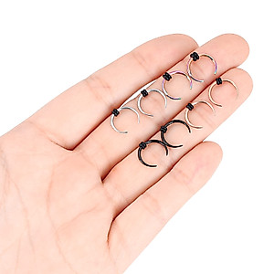 YOFANST 16g 8pcs Stainless Steel Crescent Pincher Septum Rings C Shape Buffalo Horseshoes Taper Set 4 Pairs, Inner Diameter 3/8"