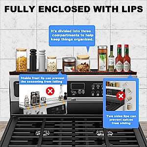 Optukeop 30" Magnetic Stove Top Shelf, Anti-Slip Silicone Kitchen Shelf Over The Stove,6 Strong Magnets Spice Rack Organizer for Stove Oven, Zero Installation&Heat Resistant-Black