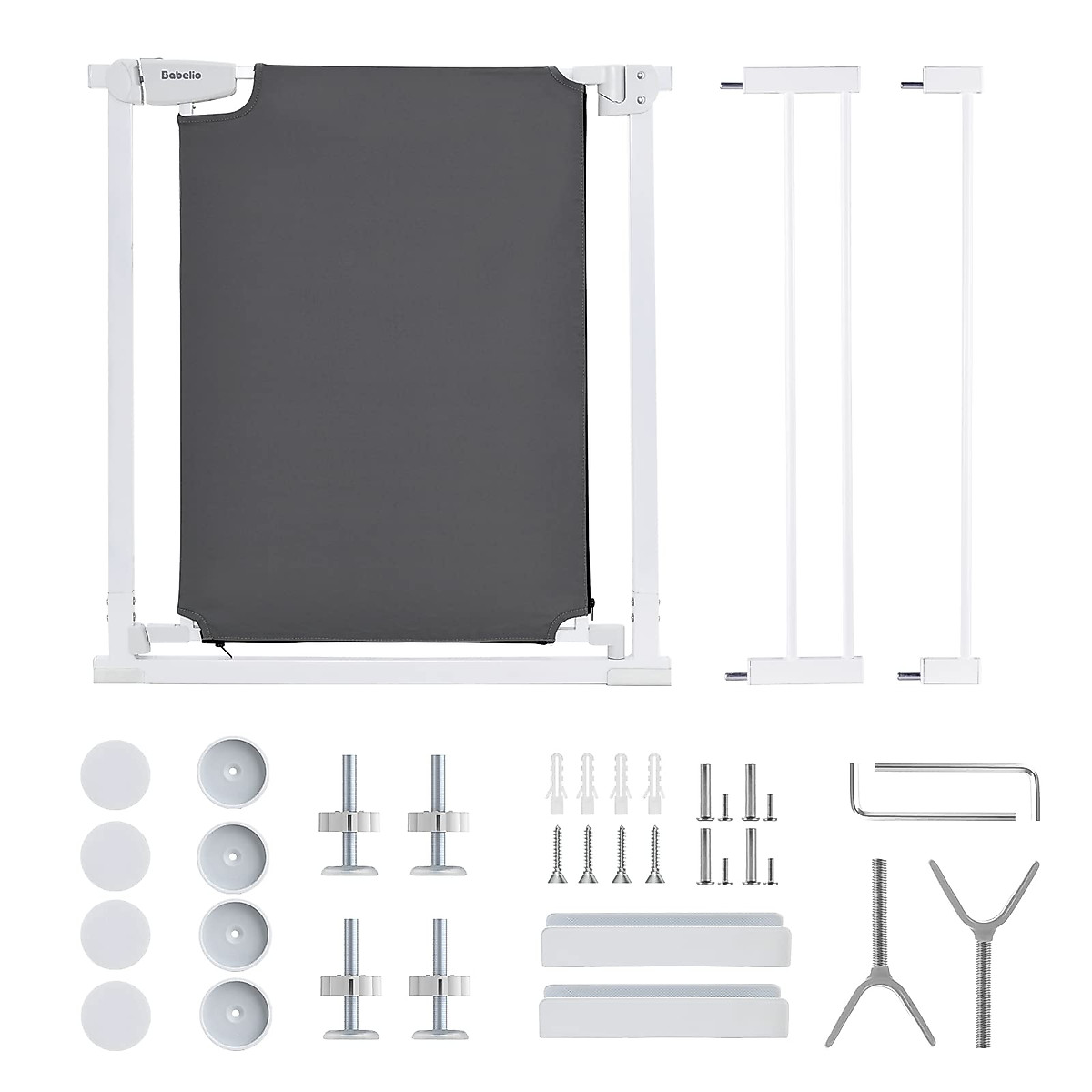 Babelio Baby Gate/Pet Gate for Stairs & Doorways, 29"-40" Dog Gate with Door, Pressure Mount, Auto Close w/Wall Protectors & 2 Extenders, 30" Tall