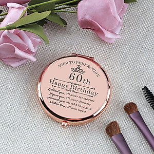 Cawnefil 60th Birthday Gifts for Women Rose Gold Compact Makeup Mirror Happy 60 Years Old Birthday Gifts for Women Turning 60th Birthday Gift for Mom Grandma 60th Birthday Gift Ideas