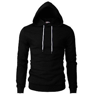 H2H Mens Casual Pullover Long Sleeve Hoodie with Kanga Pocket BLACK US L/Asia XL (CMOHOL050)