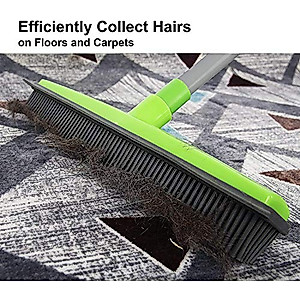 Rubber Broom Carpet Rake for Pet Hair Removal, Portable Hair Remover with Squeegee Broom Hair Removal Brush, Pet Hair Removal Tool for Fluff Carpet, Hardwood Floor, Tile, Window