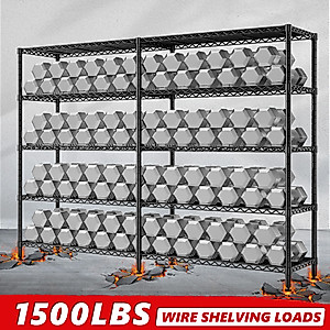 REIBII 1500LBS Storage Shelves 61.2''W Wire Shelving Unit 5 Tier Metal Shelving for Storage Rack Shelves for Storage Heavy Duty Garage Shelf Pantry Shelves Kitchen Shelving, 61.2''W*72.4''H*15.7" D