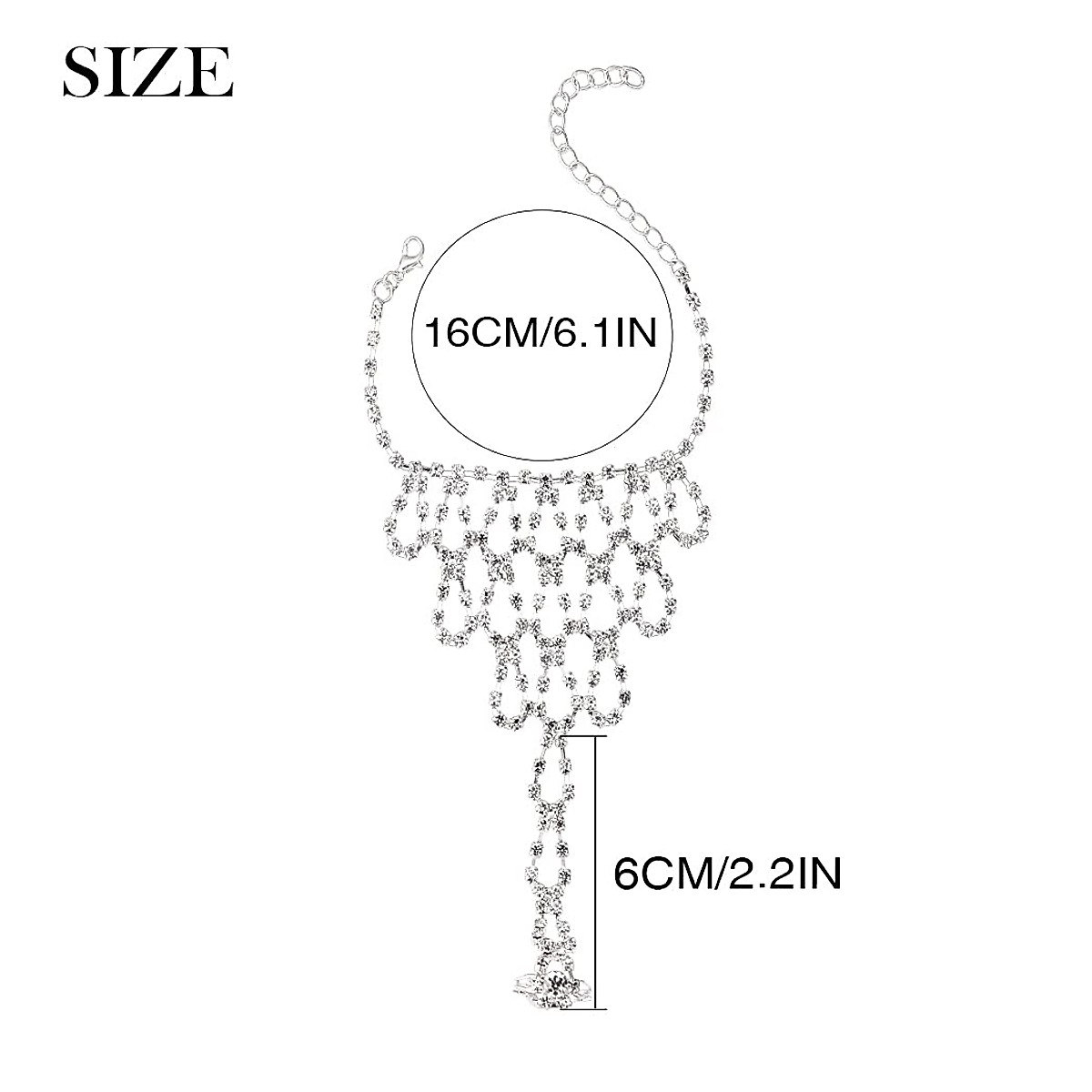 ACEDRE Rhinestone Bride Ring Chain Bracelet Silver Sparkly Crystal Bangle Finger Bracelets Wedding Hand Jewelry for Women