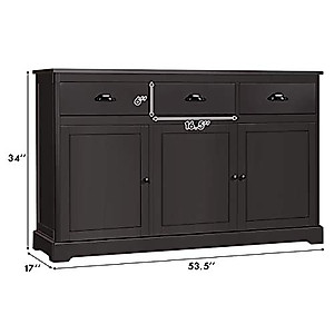 DORTALA Kitchen Buffet Sideboard, Wood Storage Cabinet w/ 3 Drawers and 2 Cupboards, 3 Doors, Morden Entryway Cupboard, Buffet Table for Dining Room, Kitchen, Living Room, Entryway, Brown