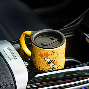 Voltogar Ceramic Mug Travel Coffee Cup with Lid Gift for Home & Office, 17oz Porcelain Tall Tea Latte Cup with Handle, Animals Art Pattern in Color Box, 6.5" H