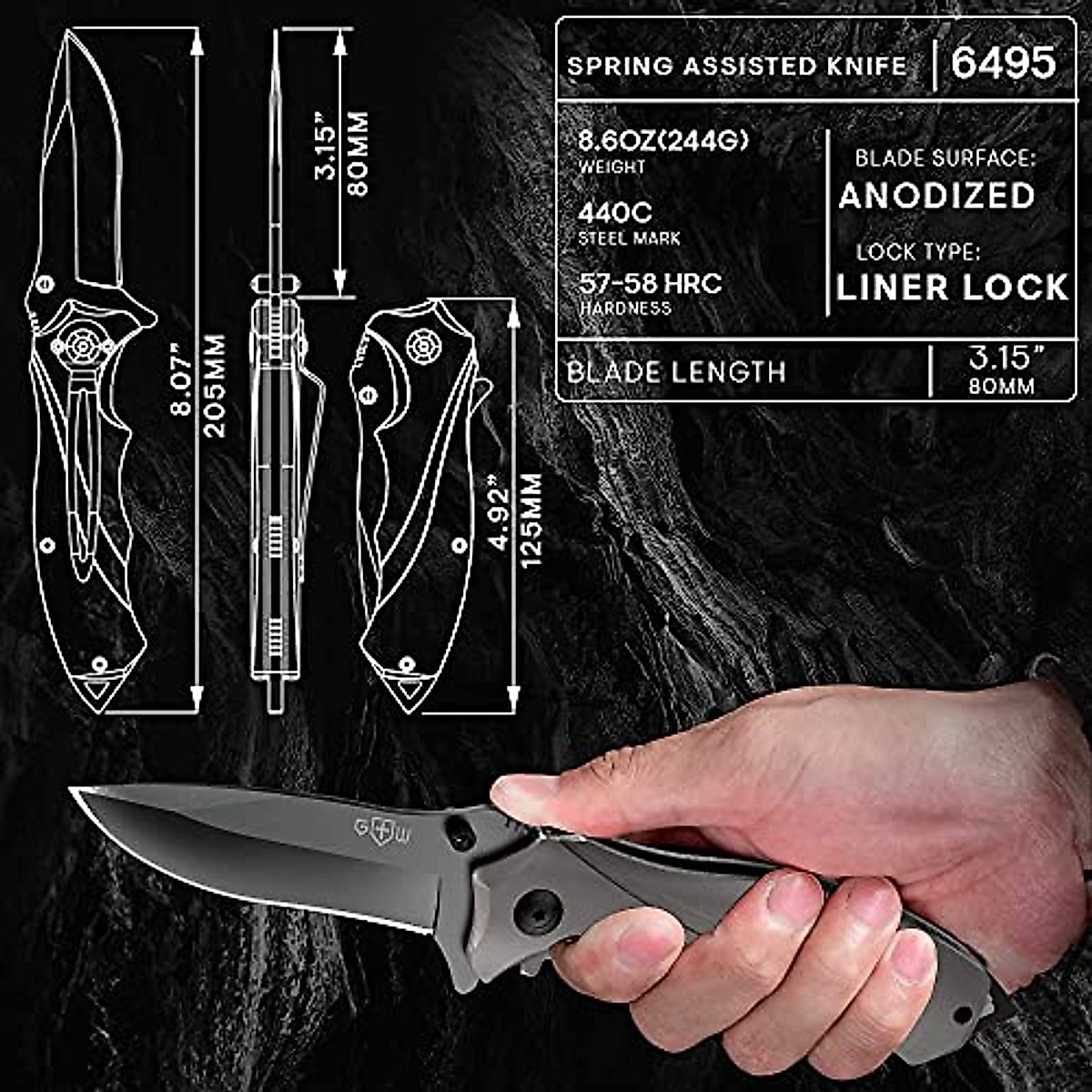 Bundle of 2 Items- Black Pocket Knife - Serrated Sharp 3,5" Blade Folding Knives - Knife with Glass Breaker and Pocket Clip - Camping Hunting Hiking Fishing EDC Survival Boy Scout Knife Gifts for Men
