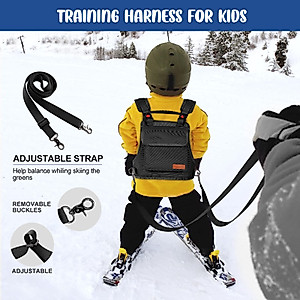 Odoland Ski and Snowboard Training Harness for Kids, Skiing Strap with Backpack, Adjustable Seat Strap and Easy Lift Handle, Speed Control Teaching, Perfect for Kid Beginners Boy and Girl,Black