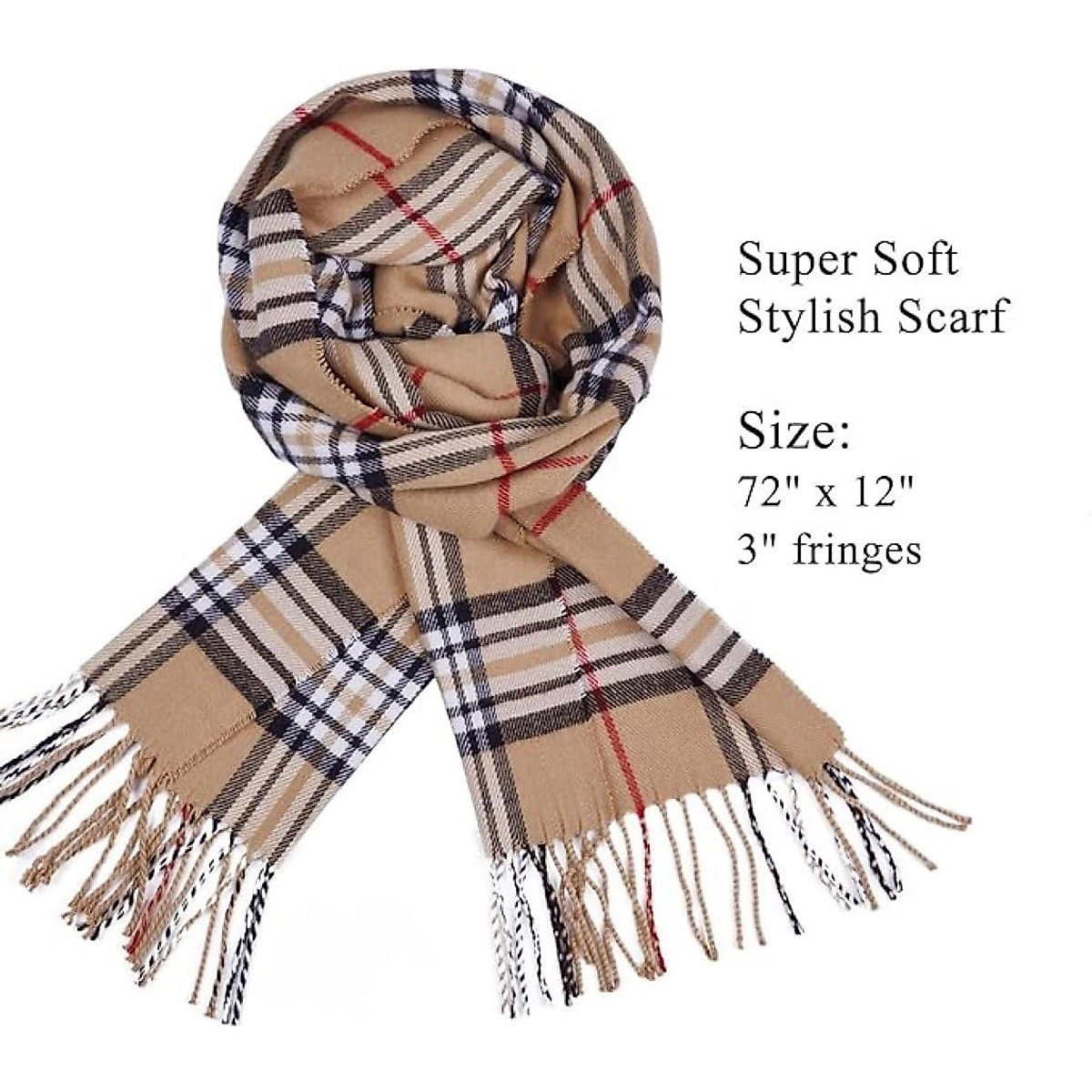 Classic Cashmere Feel Winter Scarf Super Soft Collection (CAMEL PLAID)