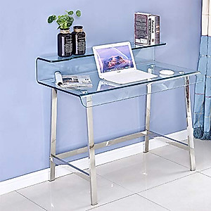 SMARTIK Modern Computer Desk Thicken Glass Desk for Small Spaces, Writing Desk Workstation Office Desk, Easy Assembly Writing Computer Desk for Home (S-Desk-002)