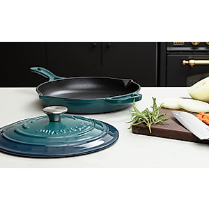 Larder & Vine Enameled Cast Iron Skillet | Nonstick Frying Pan – No Seasoning Required | Ergonomic and Helper Handle, Pour Spouts 10.25 inch / 27cm (Bondi)