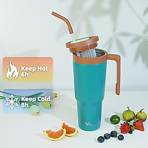 Konokyo Insulated Tumbler with Handle and Straw,40 OZ Vacuum Stainless Steel Water Bottle Travel Mug Metal Cup with Fruit Diffuser,Lake Blue
