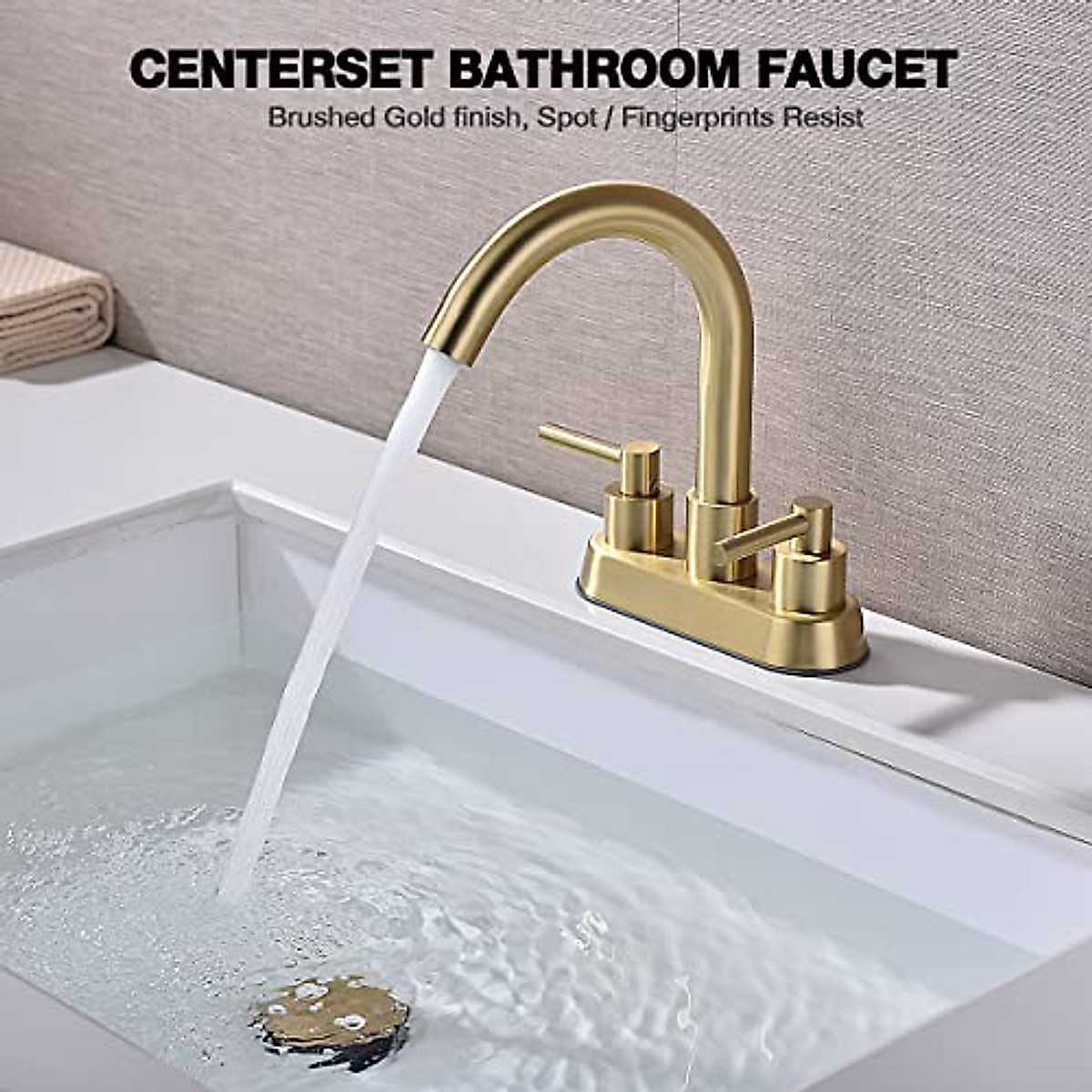 TRUSTMI Bathroom Faucet 2 Handle Bathroom Sink Faucet in Brushed Gold 4 Inch Centerset Lavatory Vanity Faucet with Overflow Pop Up Drain and cUPC Water Supply Lines, Spot Resist Bathroom Faucet Gold