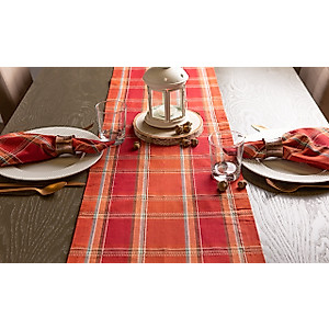 DII Autumn Pumpkin Spice Kitchen Collection Fall/Thanksgiving Cotton Table Décor, Table Runner, 14x72, Orange Plaid