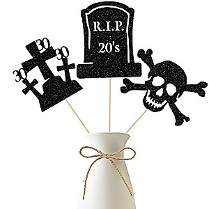 Rip to My 20s Centerpiece Sticks,30th Birthday Decoration,Cheers to 30 Years/Funeral for My Youth/Death to My Twenties Party Supplies for Women Men 12 Pieces Black