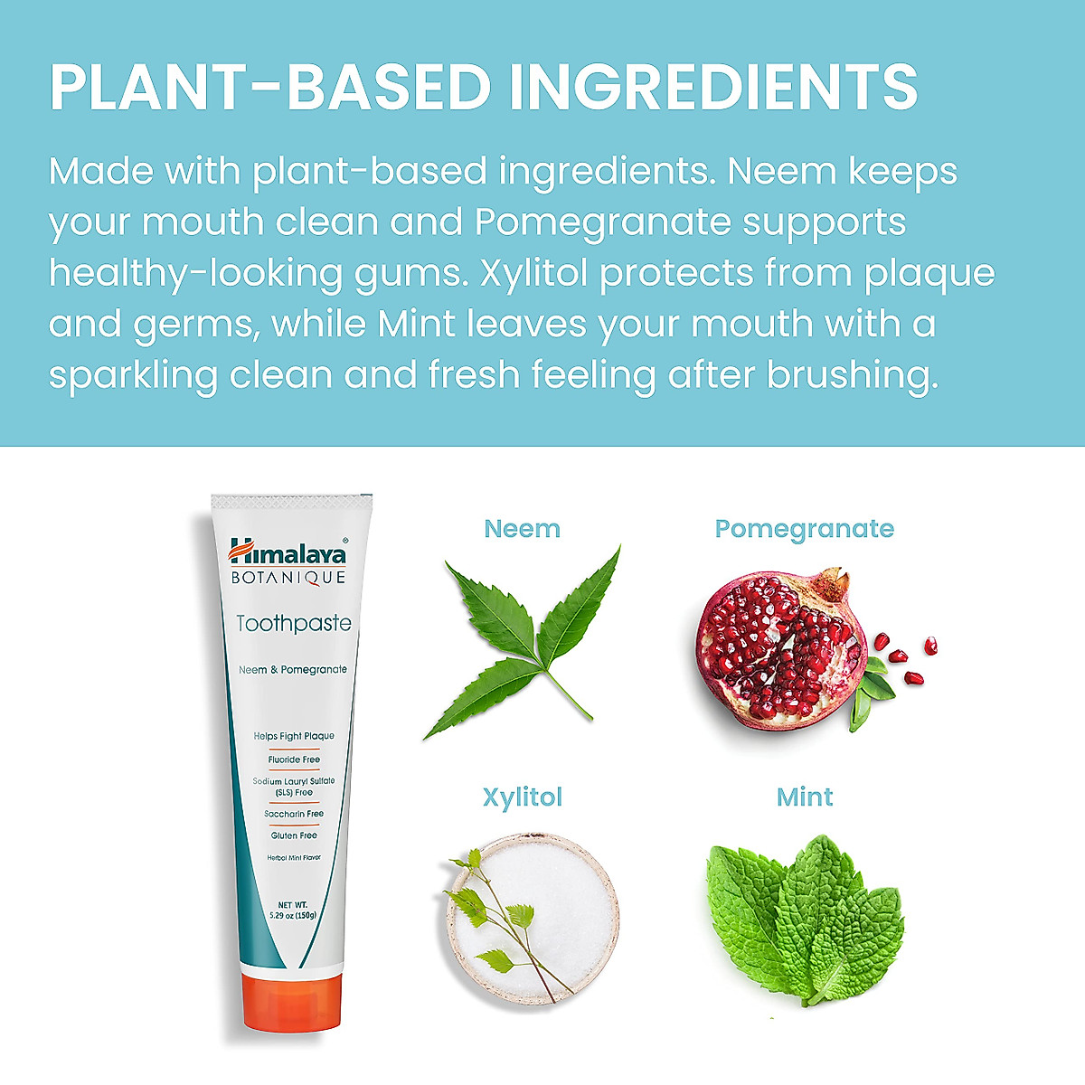 Himalaya Botanique Neem & Pomegranate Toothpaste, Original Formula for Brighter Teeth and Fresh Breath, 5.29 oz, 4 Pack