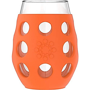 Lifefactory Wine Glass with Protective Silicone Sleeve, 4 Count (Pack of 1), Orange, Cobalt, Grass Green and Huckleberry