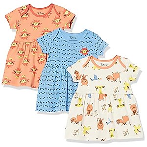 Amazon Essentials Disney | Marvel | Star Wars | Princess Baby Girls' Dresses, Pack of 3, Lion King Play Eat Roar, 18 Months