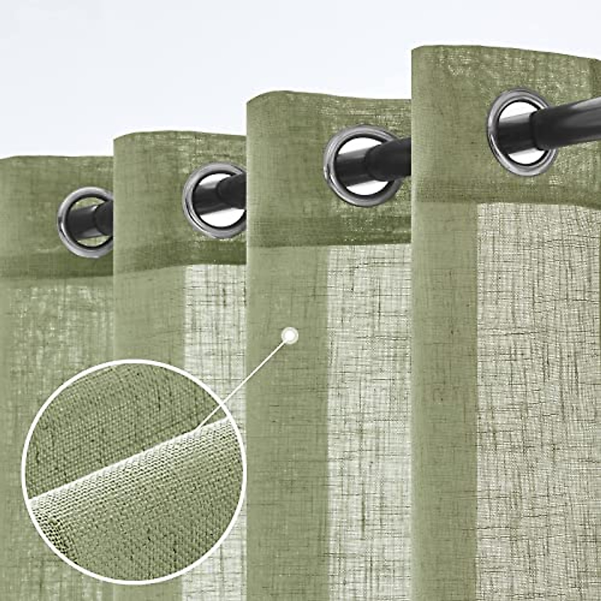 Woaboy Sage Green Semi Sheer Curtains 84 inch Length for Living Room 2 Panels Grommet Drapes Natural Linen Farmhouse Window Curtains Light Filtering and Protect Privacy 52x84 Long