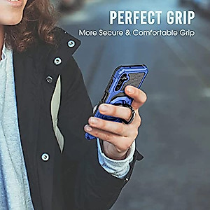 MLDWH for Samsung Galaxy S23 Phone Case with Tempered Glass Screen Protector, Ring Kickstand for Magnetic Car Mount, Heavy Duty Shockproof Cover for Samsung Galaxy S23 (Blue)