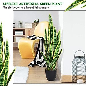 LUARANE 36" Artificial Snake Plant, Lifelike Plastic Fake Sansevieria w/Stable Cement Bottom, 20pcs Realistic Leaves, Vivid Decorative Potted Plant for Home Office Store Garden