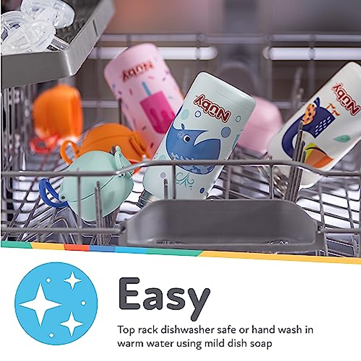 Nuby Thirsty Kids No Spill Flip-It Active Stainless Steel Travel Cup or Water Bottle - 14 Oz - 18+ Months - Mint Whale