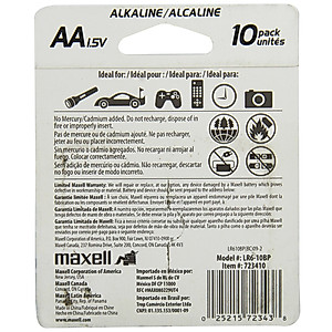 Maxell 723410P Ready-to-go Long Lasting and Reliable Alkaline Battery AA Cell 10-Pack with High Compatibility, gold