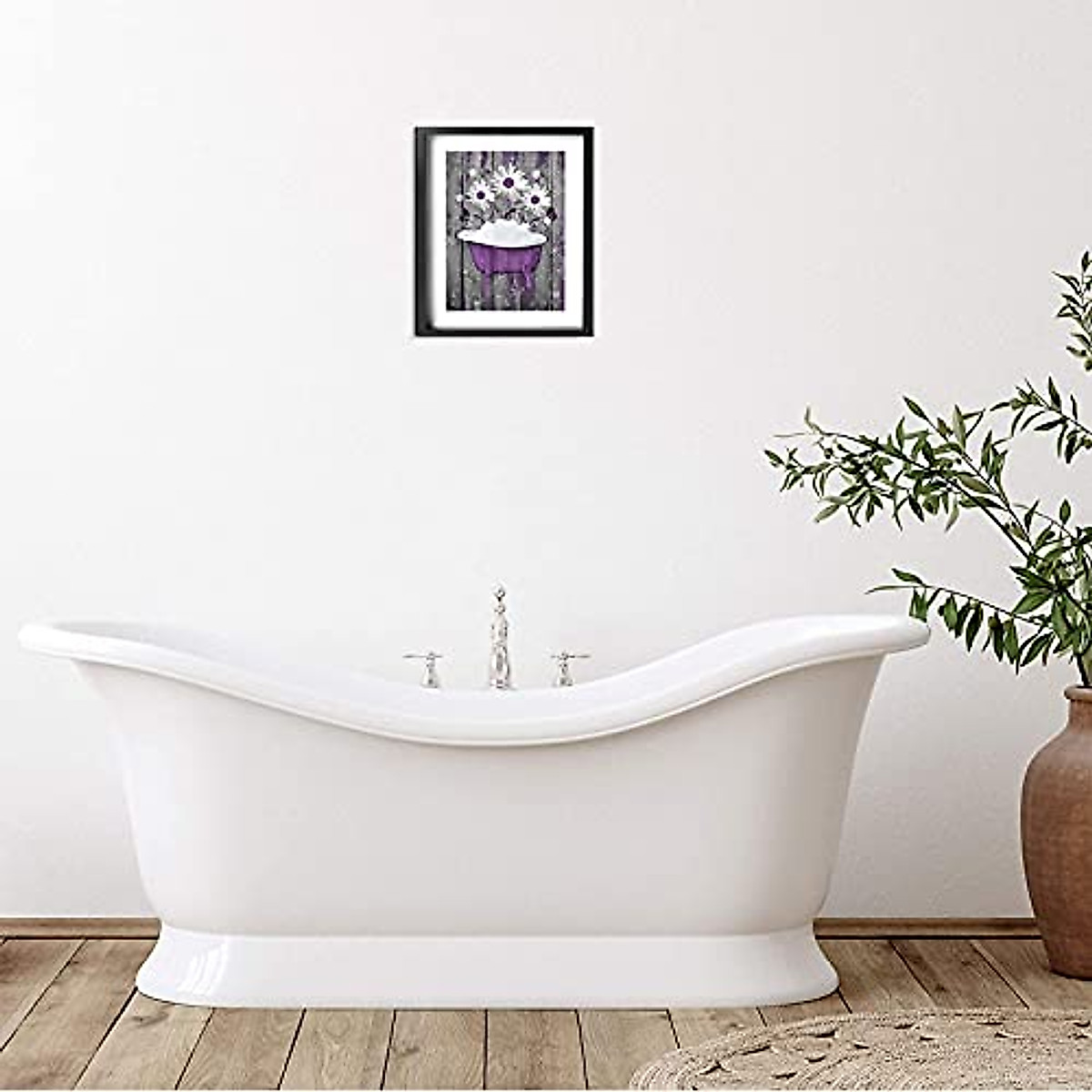 BARZM Rustic Farmhouse Purple Daisy Wall Art Purple Bathroom Wall Art Daisy Canvas Pictures Modern Flower Bathtube Rustic Purple Daisy Wall Art Decor for Bedroom 12x16 inch Frameless