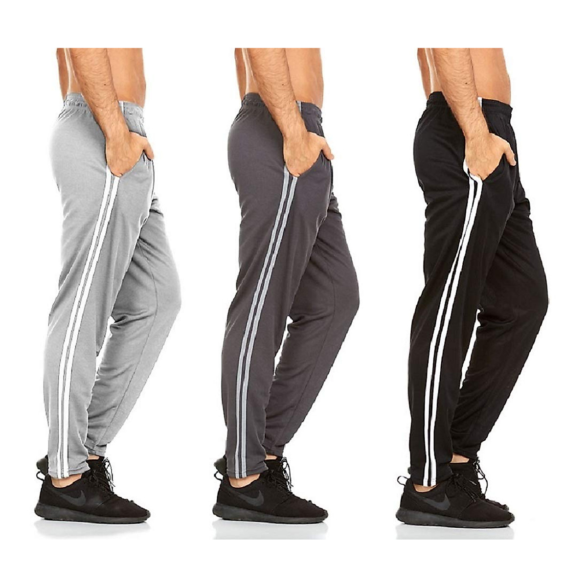 DARESAY 3 Pack: Men’s Athletic Pants with Pockets, Mens Sweatpants, Workout Pants for Men with Pockets (Up to 3XL)