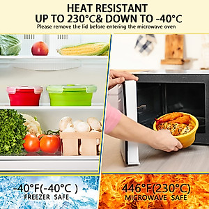 Mimorou 8 Pack Collapsible Food Storage Containers Silicone Lunch with Lids, 4 Pcs Rectangle Bowls and Round Bowls, Microwave Freezer Dishwasher Foldable