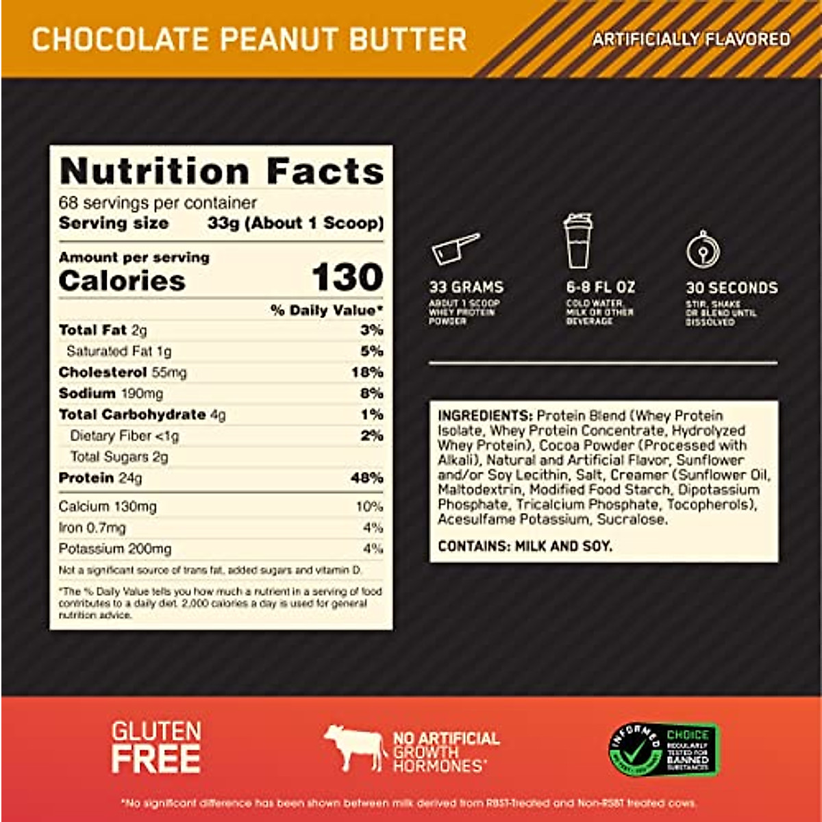 Optimum Nutrition Gold Standard 100% Whey Protein Powder, Chocolate Peanut Butter, 5 Pound (Pack of 1) (Packaging May Vary)