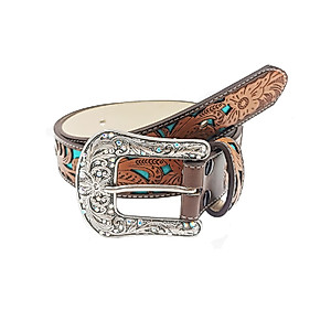 TOPACC Western Belts for Woman Cowgirl Brown Turquoise Cowboy Belt Bling Floral Rodeo Belt for Jeans Gilrs Country Concert Outfit