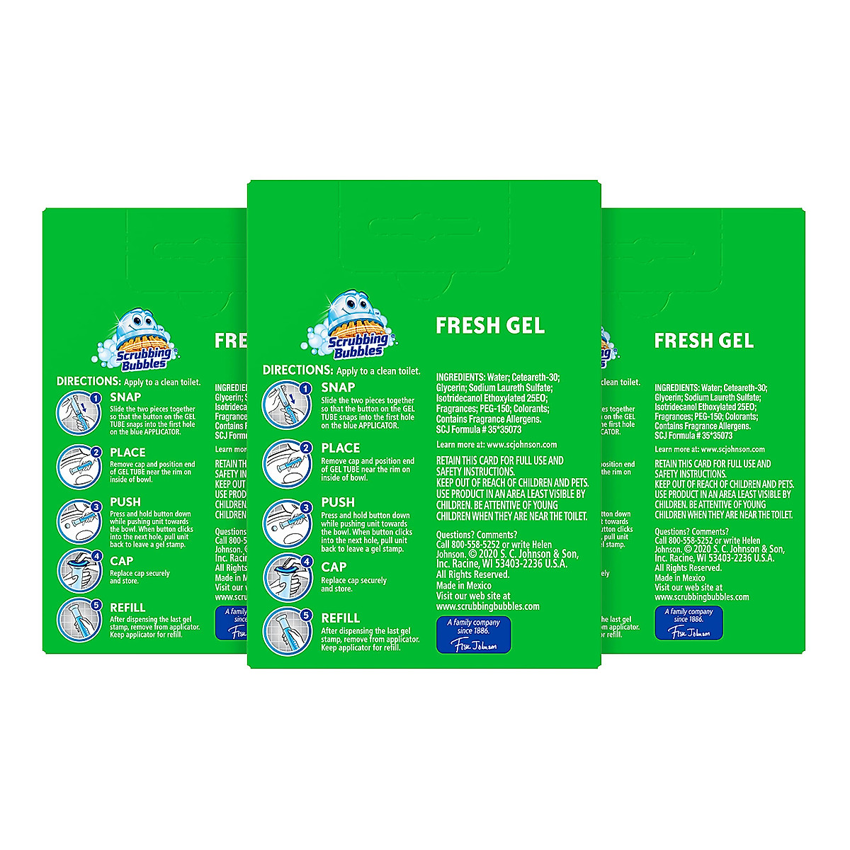 Scrubbing Bubbles Fresh Gel Toilet Cleaning Stamp Refill, Rainshower, 12 Gel Stamps, Pack of 3 (36 Stamps Total)