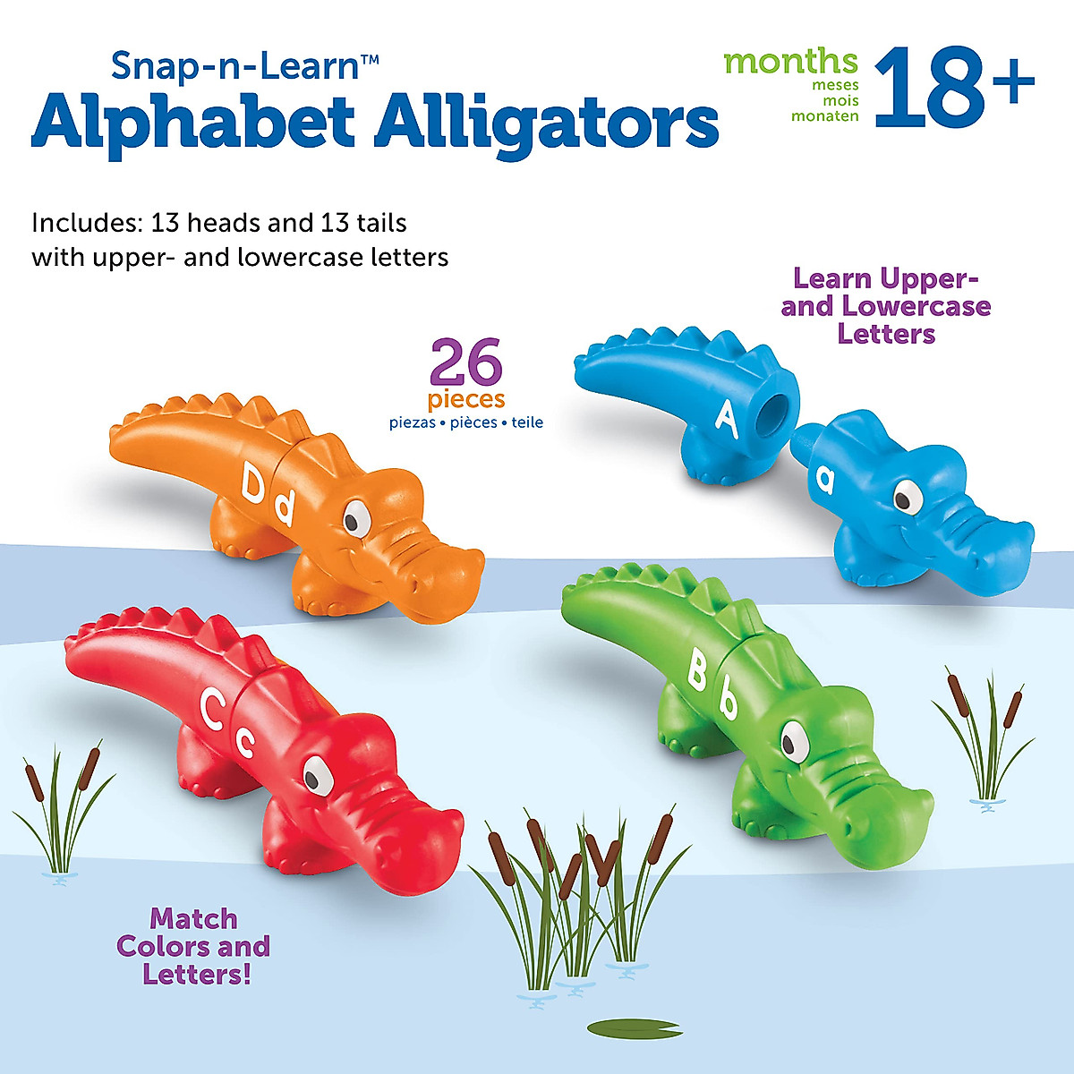 Learning Resources Snap-n-Learn Alphabet Alligators, Fine Motor Toy, 26 Double-Sidedpiece, Ages 18 Months +, Multicolor