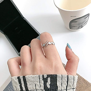 Adjustable Open Band Ring 925 Sterling Silver Flash Lightning Bolt for Women Statement Stackable Minimalist Expandable Knuckle Finger Rings Comfort Fit Fashion Personalized Jewelry