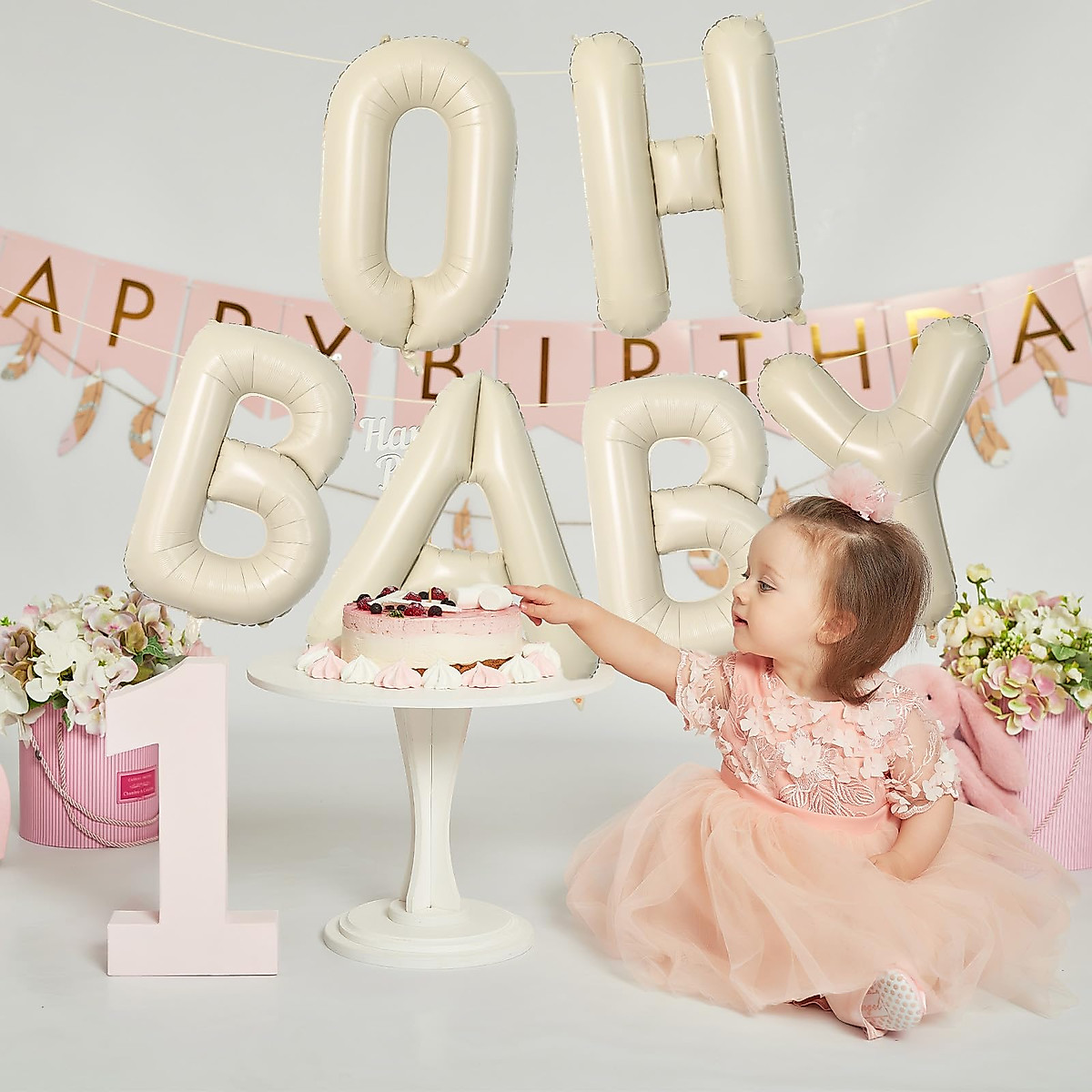 40 Inch Cream OH BABY Balloons, Beige Large Letter Balloons Foil Helium Balloons, Mylar Big Beige Alphabet Balloons, Cream Balloon Letters for Baby Shower Gender Reveal Party Decorations