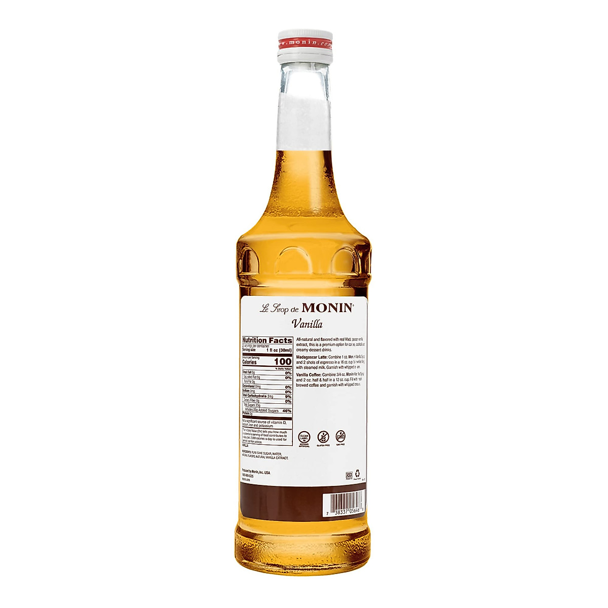 Monin - Vanilla Syrup, Versatile Flavor, Great for Coffee, Shakes, and Cocktails, Gluten-Free, Non-GMO (750 ml)