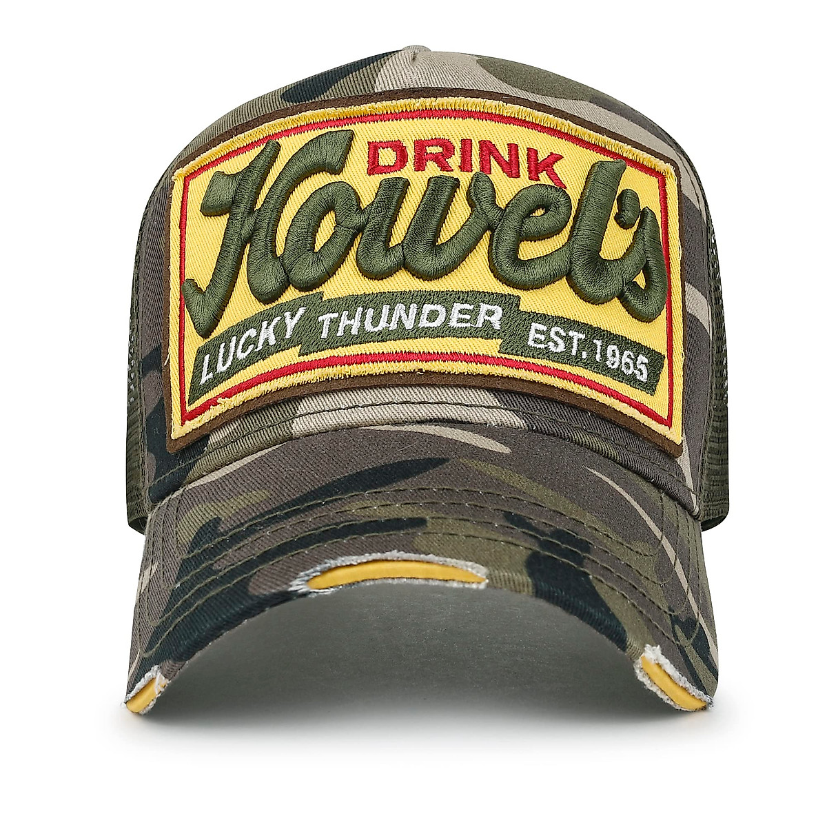 ililily Premium Howels Embroidery Vintage Baseball Cap Distressed Trucker Hat, Camouflage, Medium