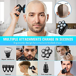 Electric Head Shaver for Bald Men, 6 in 1 Mens Electric Head Razor Bald Head Shaver Cordless Electric Razor Men, IPX7 Wet/Dry Waterproof Skull Shaver with Head Shaver Kit LED Display