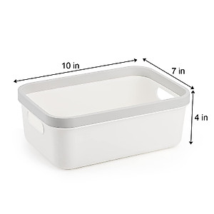 Elsjoy Set of 6 Plastic Storage Bin, 10"x 7"x 4" Classroom Storage Basket Cabinet Storage Bin with Handle, White Shelf Organizer Bins for Bathroom, Office, School