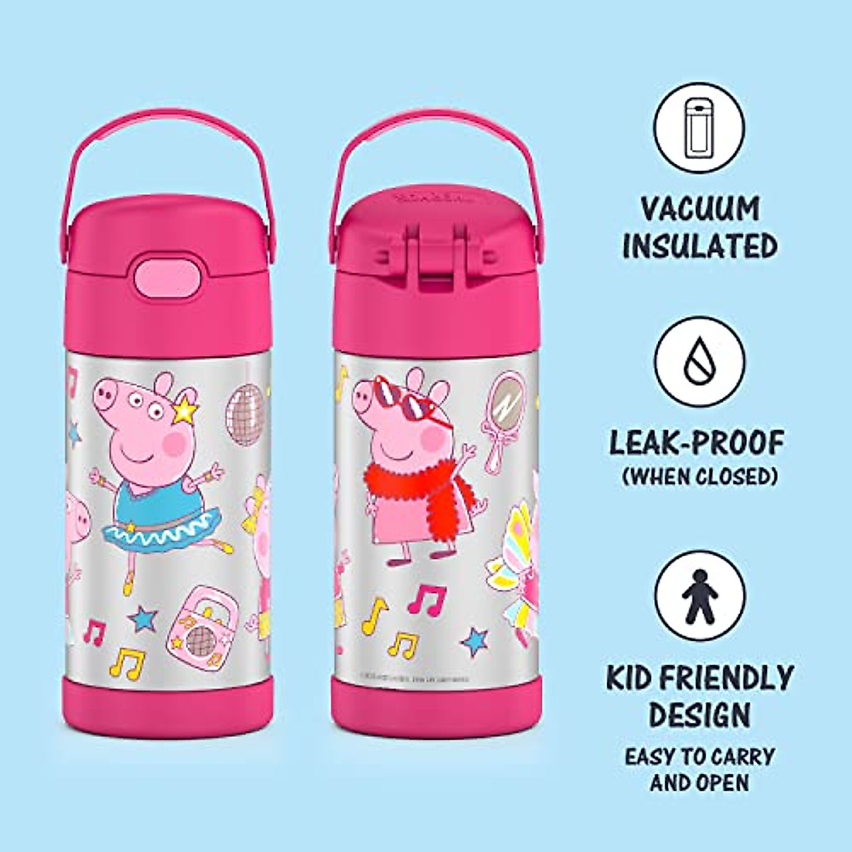 THERMOS FUNTAINER 12 Ounce Stainless Steel Vacuum Insulated Kids Straw Bottle, Peppa Pig & Thermos Replacement Straws for 12 Ounce Funtainer Bottle, Clear, one size (F401RS6)