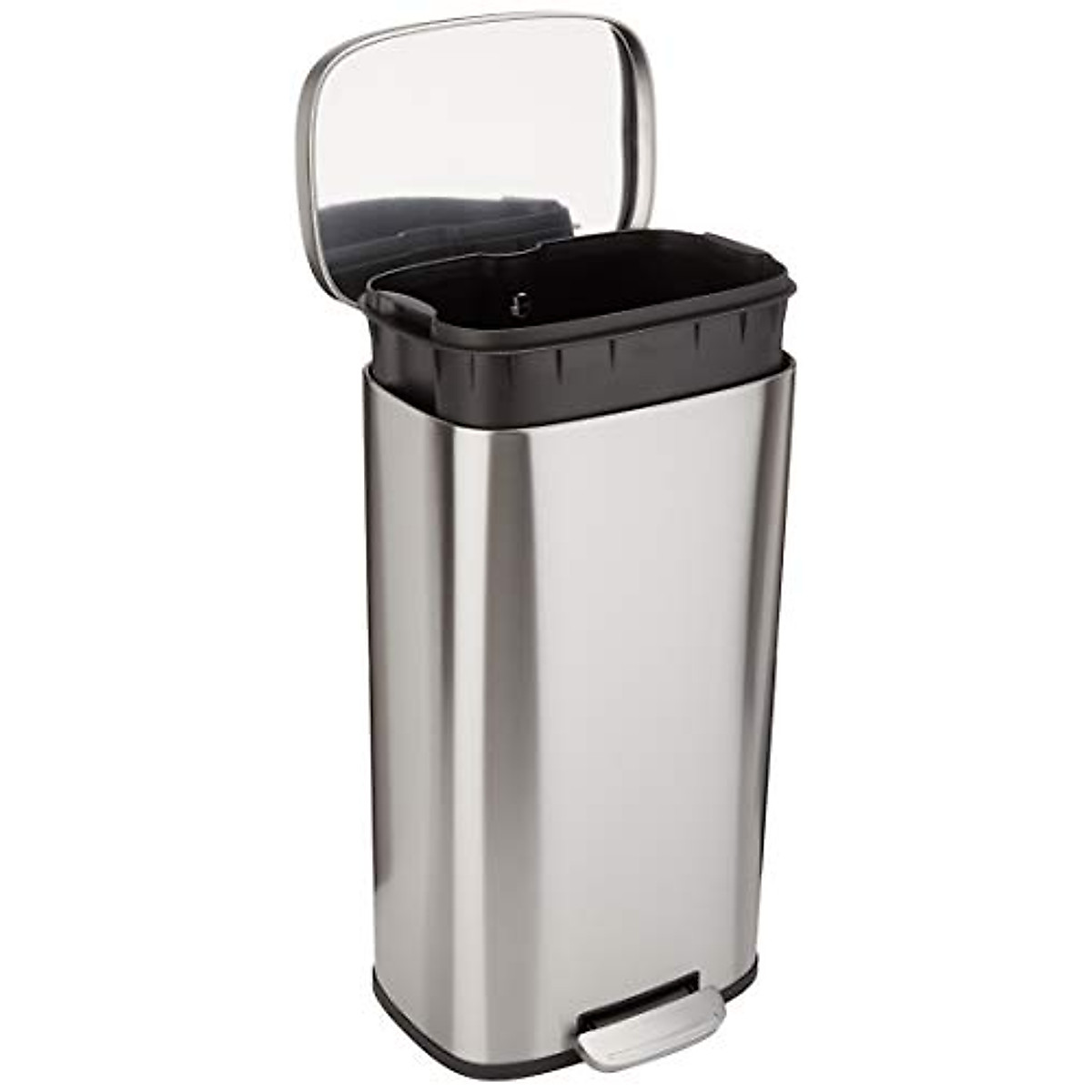 Amazon Basics 30 Liter / 7.9 Gallon Soft-Close, Smudge Resistant Trash Can with Foot Pedal - Brushed Stainless Steel, Satin Nickel Finish