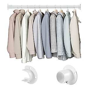 Closet Rod, 17 to 50 inches Adjustable Closet Rods for Hanging Clothes Heavy Duty Closet Hanging Rod Metal White Rod for Closet, Wardrobes, Bathroom, Windows