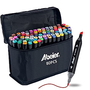 80 Colors Alcohol Based Markers, ABEIER Dual Tip Drawing Markers Set, Plus 1 Colorless Blender Pen, Permanent Sketch Animation Markers for Kids, Plumones, Adults Coloring and Artist Illustration