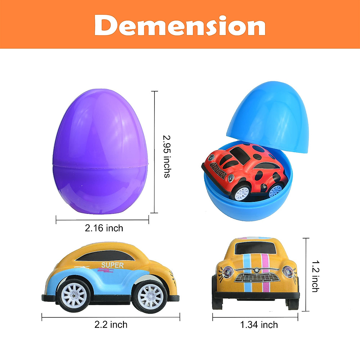 YIMIPHER 12 Filled Easter Eggs with Pull Back Cars, Toy Prefilled Plastic Easter Egg for Kids, Easter Hunt Party Favors Basket Stuffers, Easter Goodie Bags Fillers