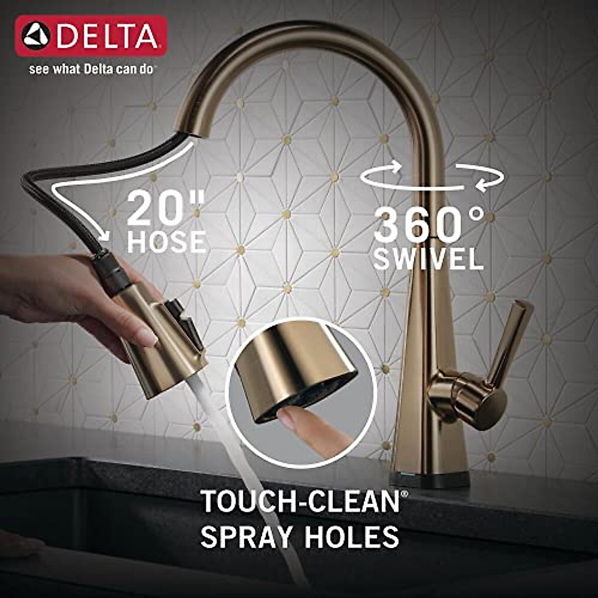 Delta Faucet Lenta Gold Kitchen Faucet Touch, Touch Kitchen Faucets with Pull Down Sprayer, Kitchen Sink Faucet, Faucet for Kitchen Sink, Touch2O Technology, Champagne Bronze 19802TZ-CZ-DST