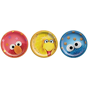 Sesame Street Elmo Big Bird Cookie Monster Birthday Party Supplies Bundle includes 16 Dessert Cake Paper Plates, 16 Napkins, 1 Table Cover (Bundle for 16)